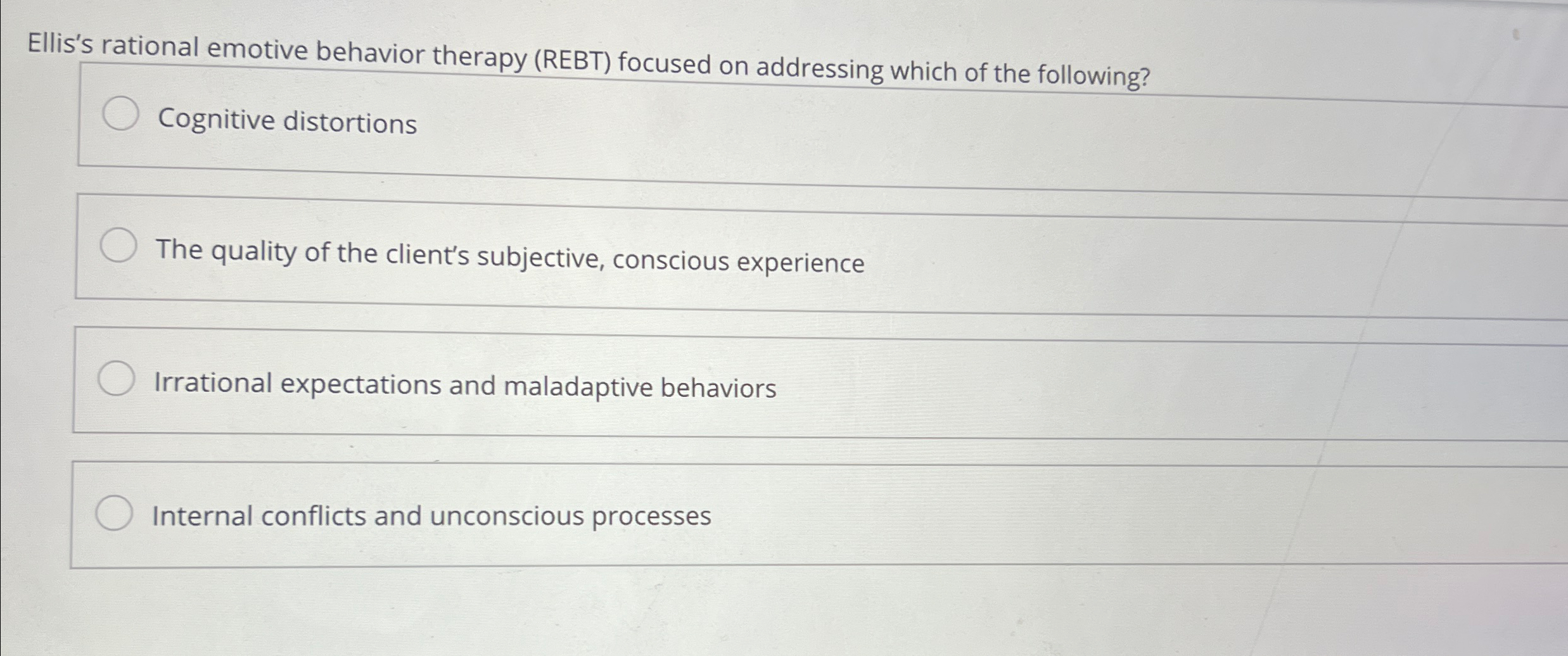 Solved Ellis's rational emotive behavior therapy (REBT) | Chegg.com