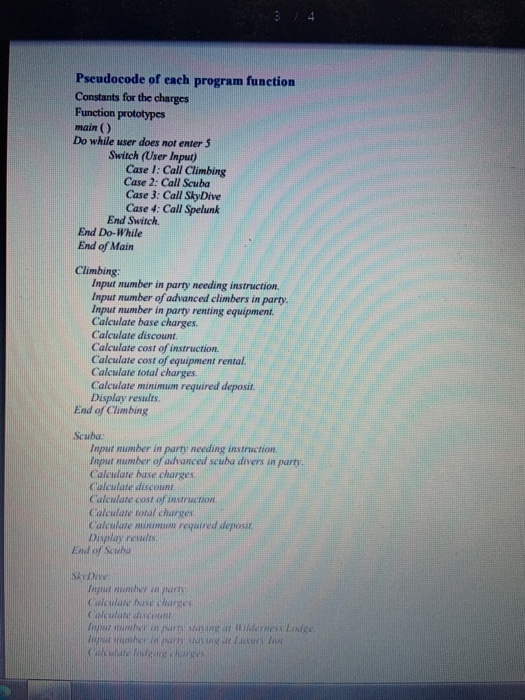 Solved Pseudocode Of Each Program Function Constants For The