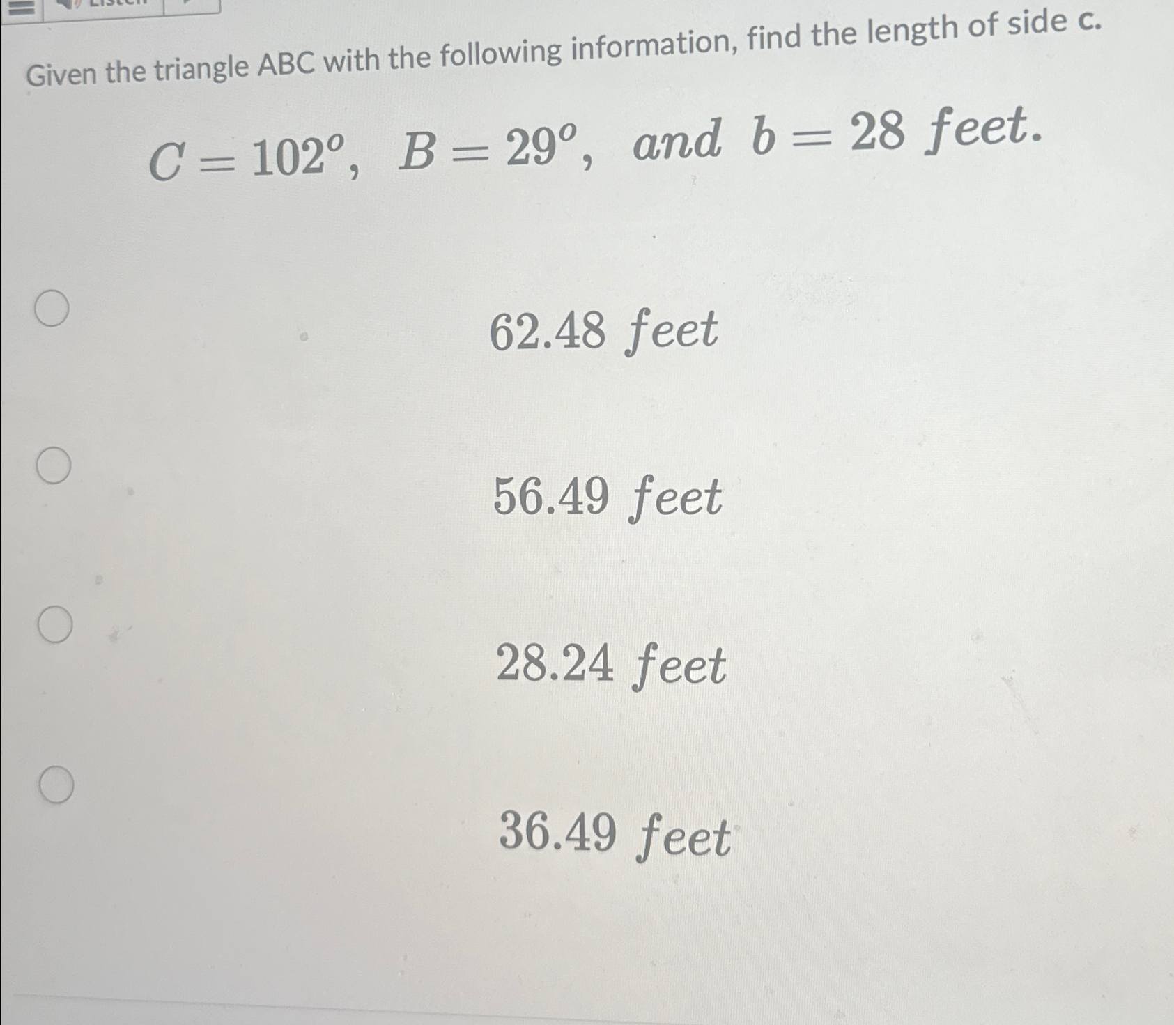 Solved Given the triangle ABC with the following | Chegg.com