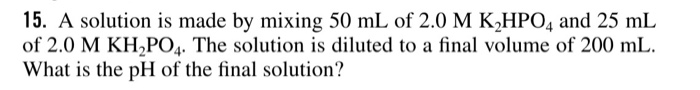 Solved 15. A solution is made by mixing 50 mL of 2.0 M | Chegg.com