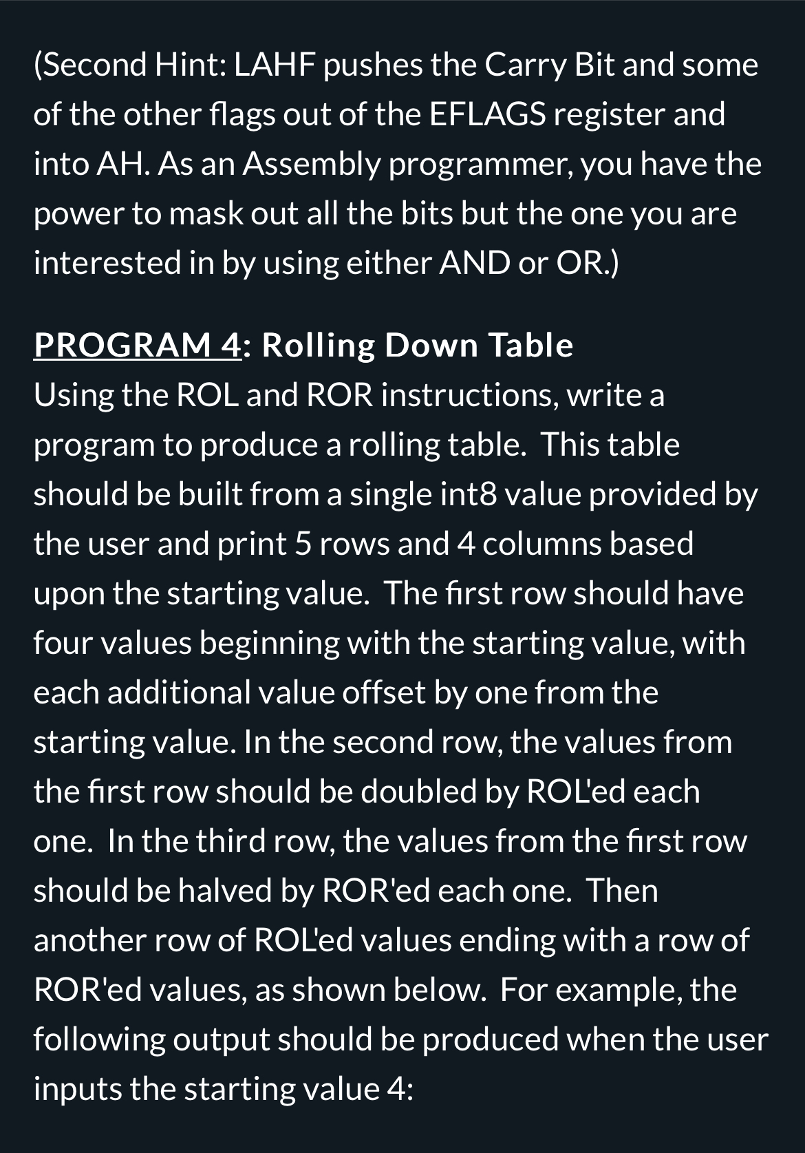 Solved For program4 ﻿the rolling down table Error in file | Chegg.com
