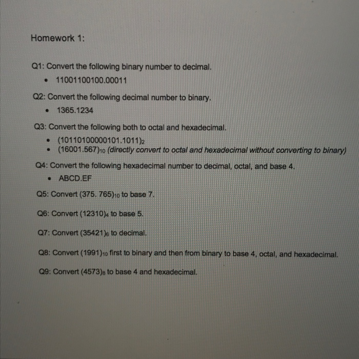 Solved Homework 1: Q1: Convert the following binary number | Chegg.com