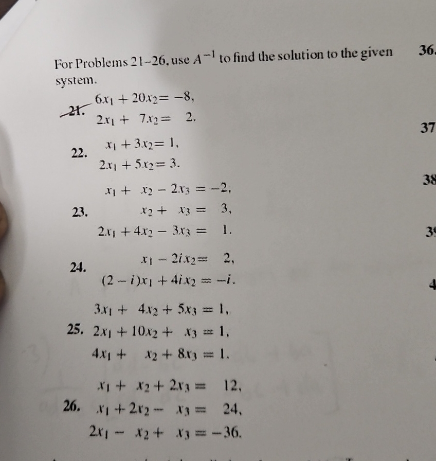 For Problems 21-26, ﻿use A-1 ﻿to find the solution to | Chegg.com