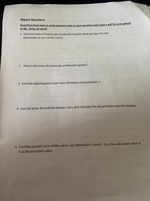 Lab K: Finding Molar Mass of Butane using Ideal Gas | Chegg.com