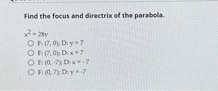 Solved Find the focus and directrix of the parabola. | Chegg.com