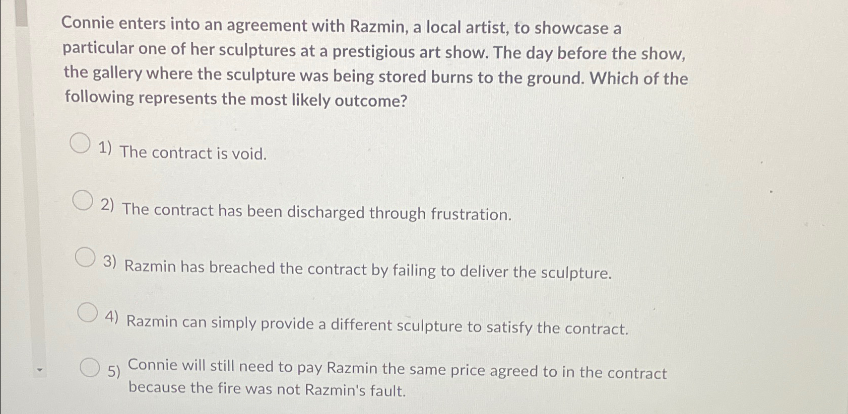 Solved Connie enters into an agreement with Razmin, a local | Chegg.com