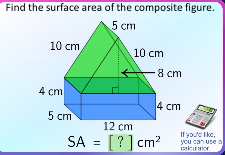 Solved Find the surface area of the composite figure. | Chegg.com