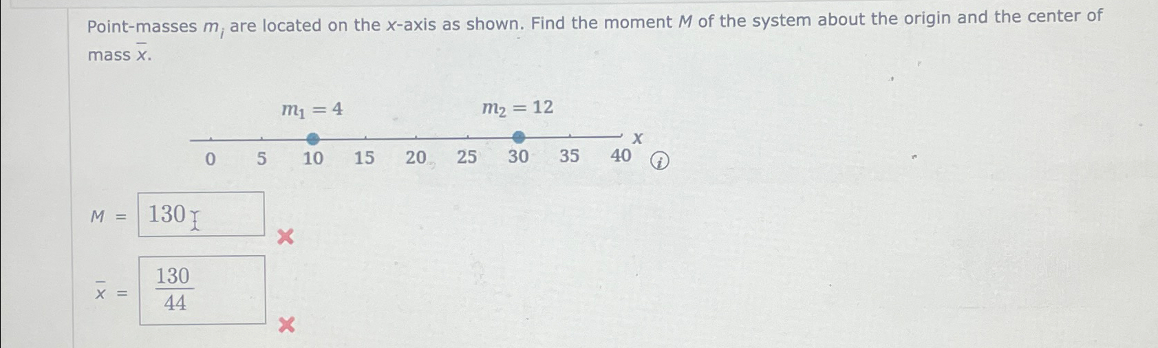 Solved Point-masses mi ﻿are located on the x-axis as shown. | Chegg.com