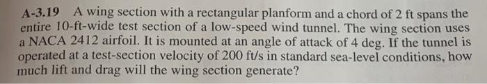 A-3.19 A wing section with a rectangular planform and | Chegg.com