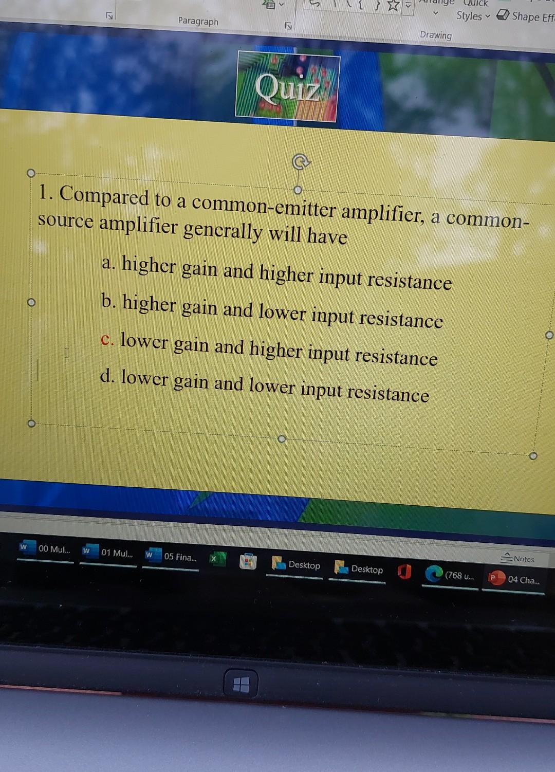 Solved 1 X G Quick Styles Paragraph Shape Eff Drawing Quiz O | Chegg.com