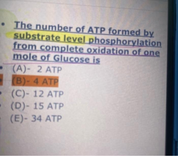 Solved The number of ATP formed by substrate level | Chegg.com