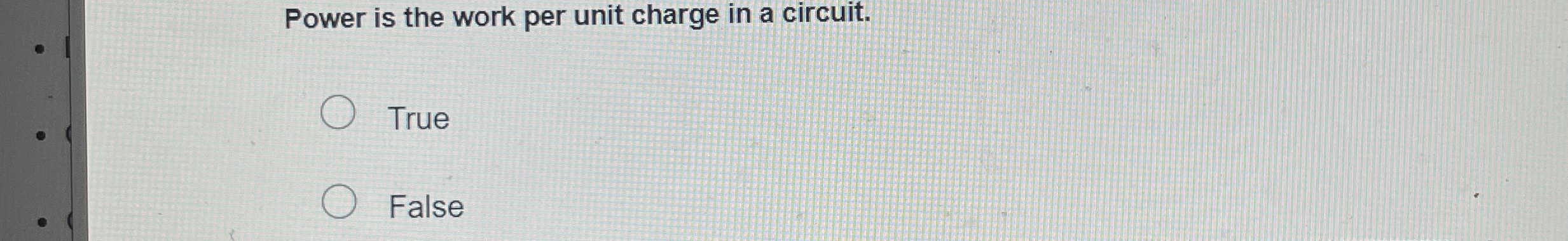Solved Power is the work per unit charge in a | Chegg.com