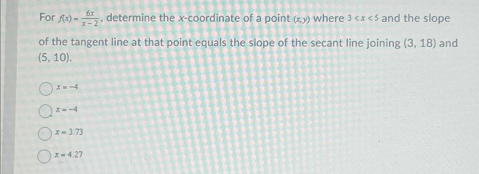 Solved For f(x)=6xx-2, ﻿determine the x-coordinate of a | Chegg.com