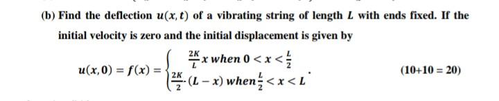 Solved (b) Find the deflection u(x, t) of a vibrating string | Chegg.com