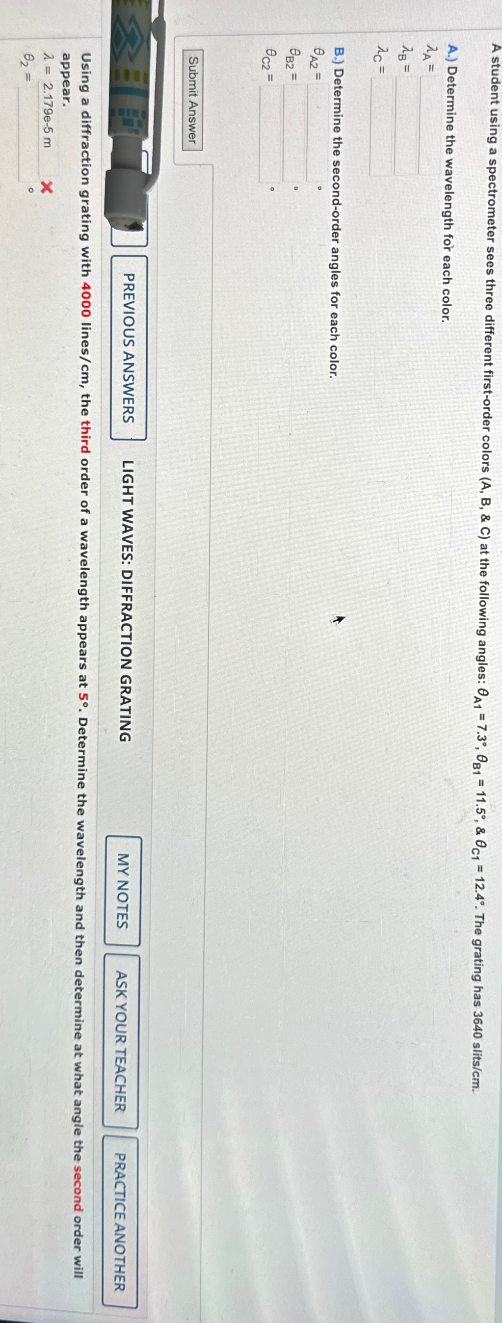 Solved PLEASE DO ALL PARTS. A student using a spectrometer | Chegg.com