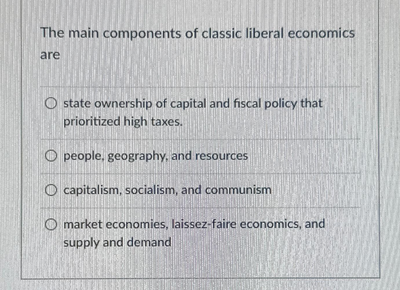 Solved The main components of classic liberal economics | Chegg.com