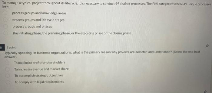 Solved To manage a typical project throughout its lifecycle, | Chegg.com