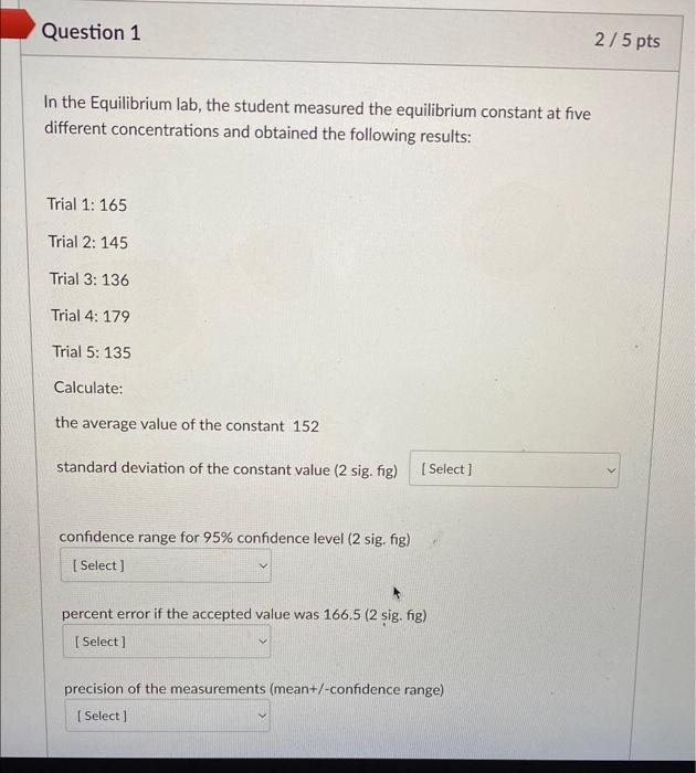 Solved In the Equilibrium lab, the student measured the | Chegg.com