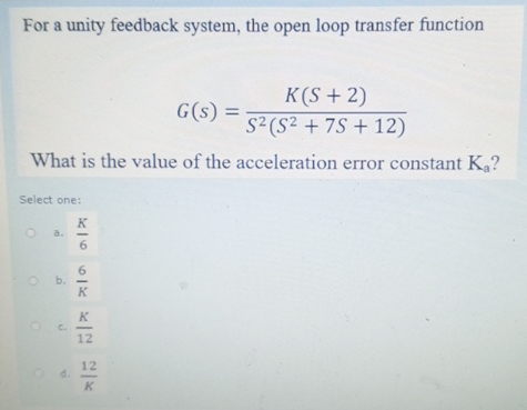Solved For a unity feedback system, the open loop transfer | Chegg.com