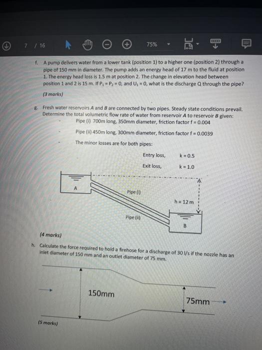 Solved 75% 6 / 16 Ai Question 3. On Hydrodynamics and Pipe | Chegg.com