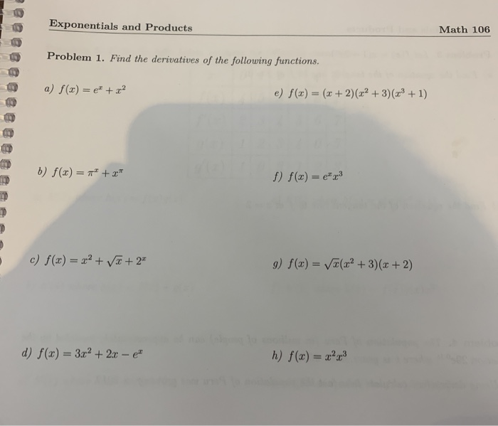 Solved aa Exponentials and Products Math 106 Problem 1. Find | Chegg.com
