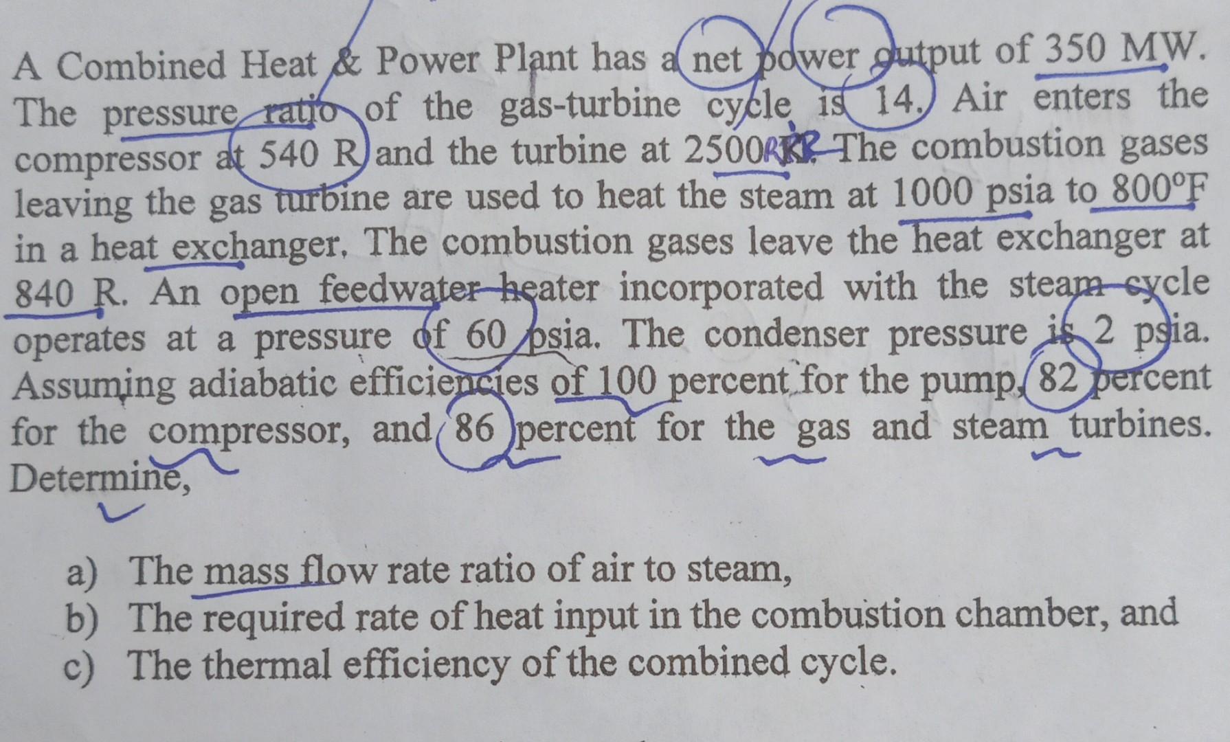 Solved a A Combined Heat & Power Plant has a net power | Chegg.com