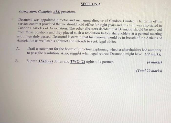 Solved SECTION A Instruction: Complete ALL questions. | Chegg.com