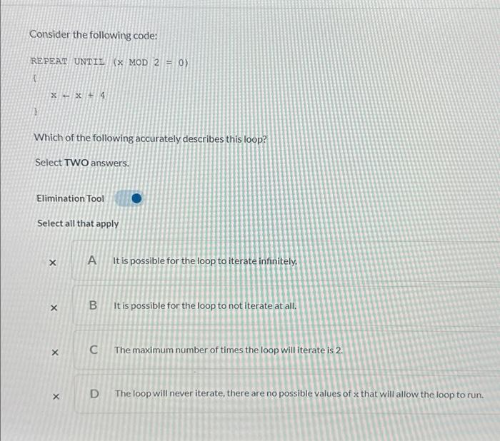 Solved Consider The Following Code Repeat Until X Mod 2 4223