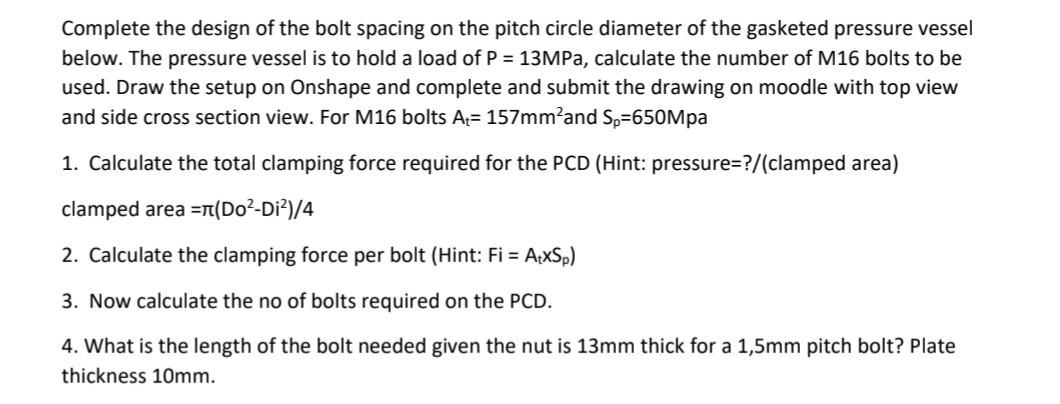 Solved Complete the design of the bolt spacing on the pitch | Chegg.com