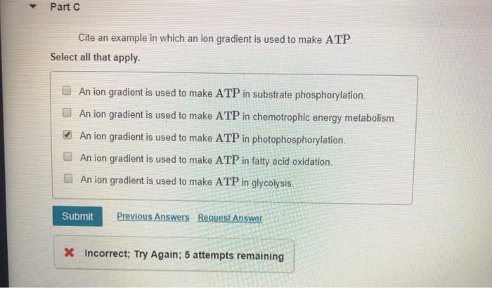 Solved Part C Cite an example in which an ion gradient is | Chegg.com