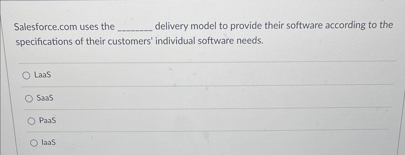 Solved Salesforce.com uses the delivery model to provide | Chegg.com