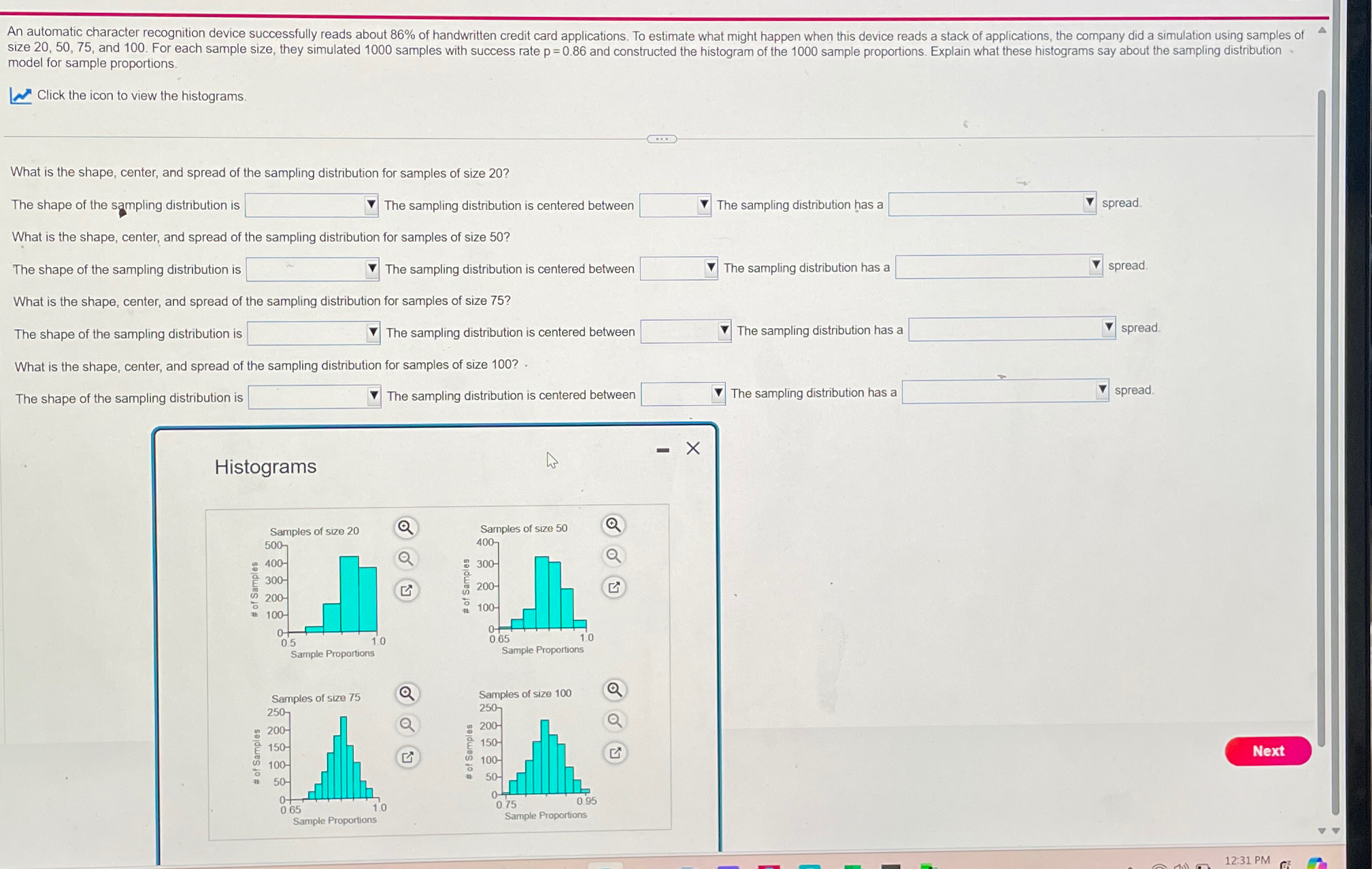 Solved model for sample proportions.Click the icon to view | Chegg.com