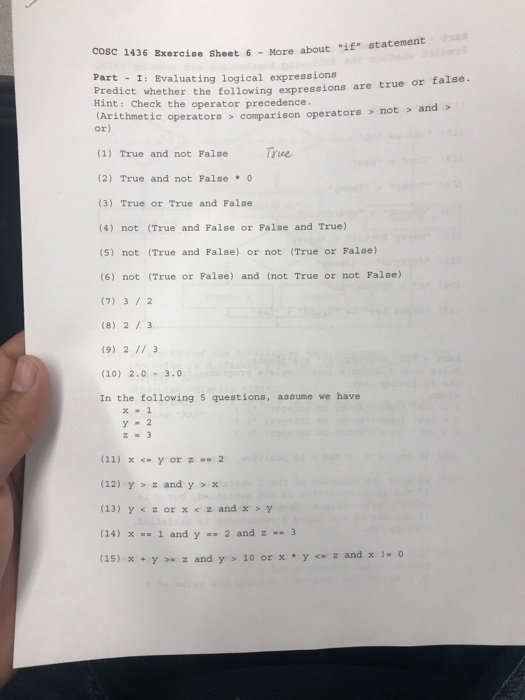 Solved More about statement COSC 1436 Exercise Sheet 6 Part | Chegg.com
