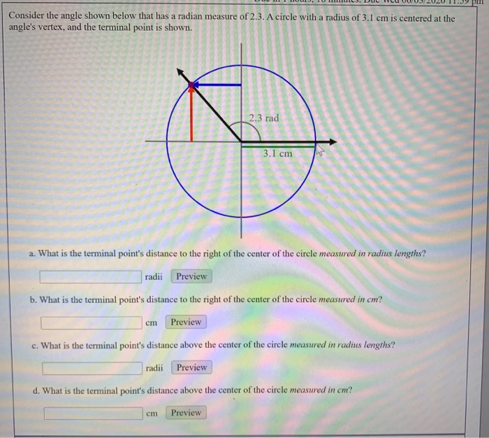 Solved Consider the angle shown below that has a radian | Chegg.com