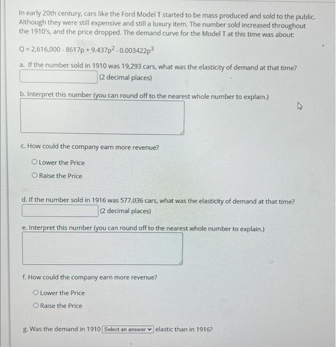 Solved In early 20th century, cars like the Ford Model T | Chegg.com