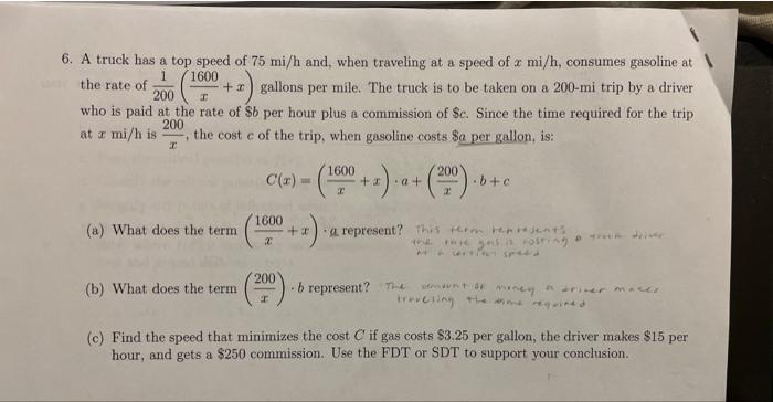 Solved 6. A truck has a top speed of 75mi/h and, when | Chegg.com