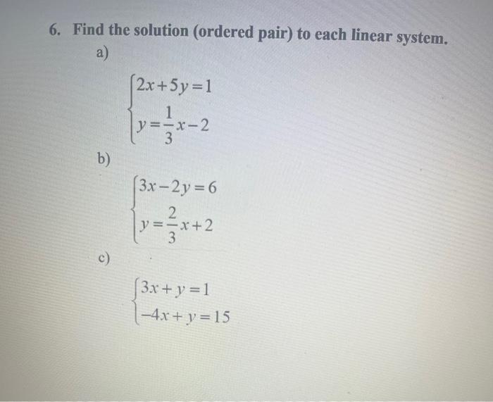 Solved 6. Find the solution (ordered pair) to each linear | Chegg.com
