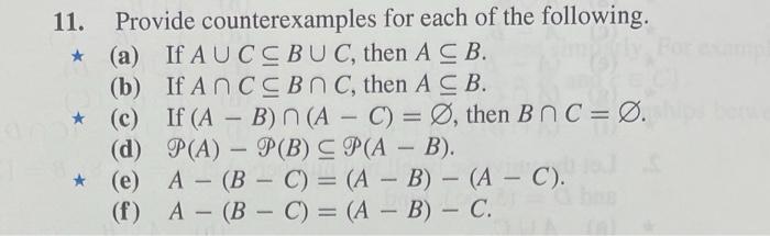 Solved 1. Provide counterexamples for each of the following. | Chegg.com