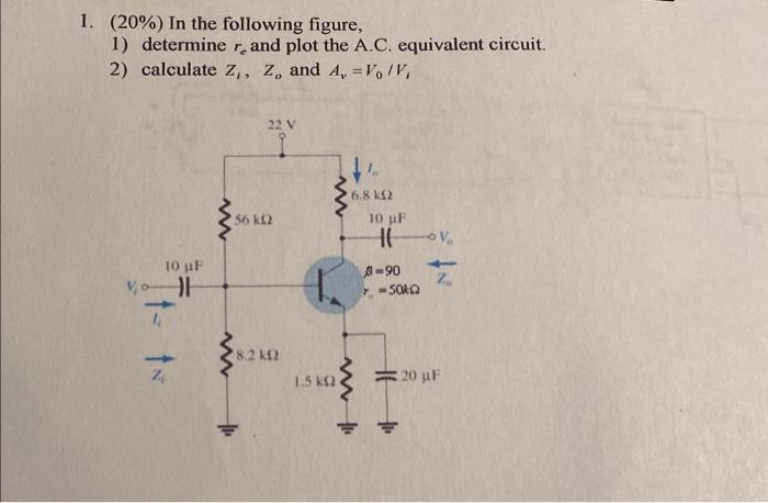 Solved 1. (20%) In the following figure, 1) determine re and | Chegg.com