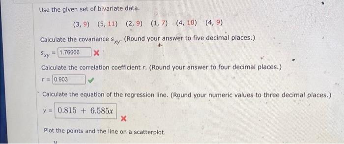 Solved Use the given set of bivariate data. | Chegg.com