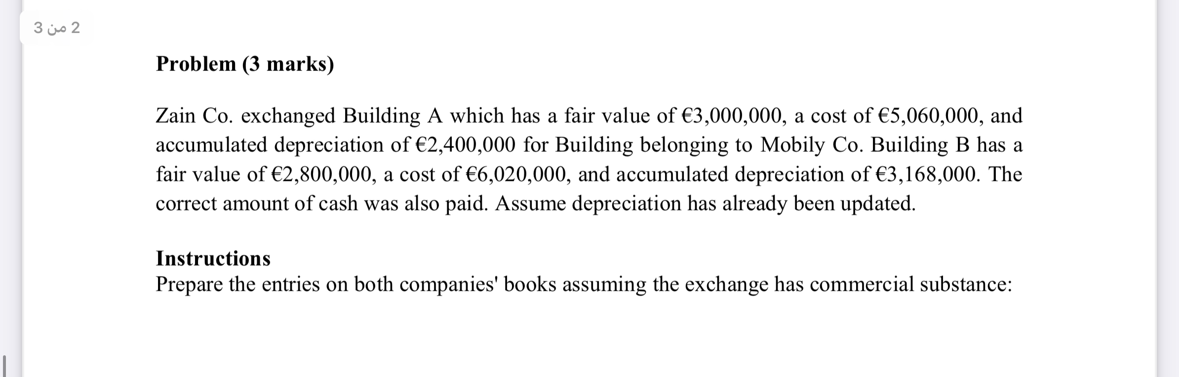 Solved Problem (3 ﻿marks)Zain Co. ﻿exchanged Building A | Chegg.com
