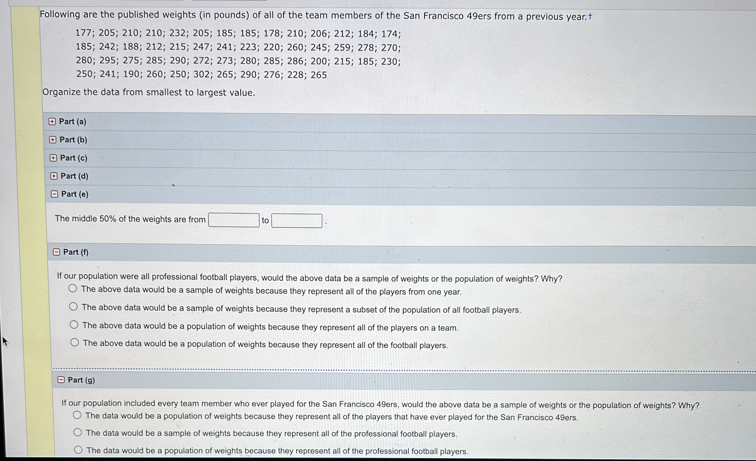 Solved Following are the published weights (in pounds) ﻿of | Chegg.com