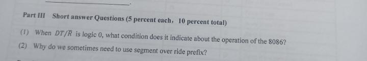 Solved Part III Short answer Questions (5 percent each, 10 | Chegg.com Solved Part III Short answer Questions (5 percent each, 10 | Chegg.com