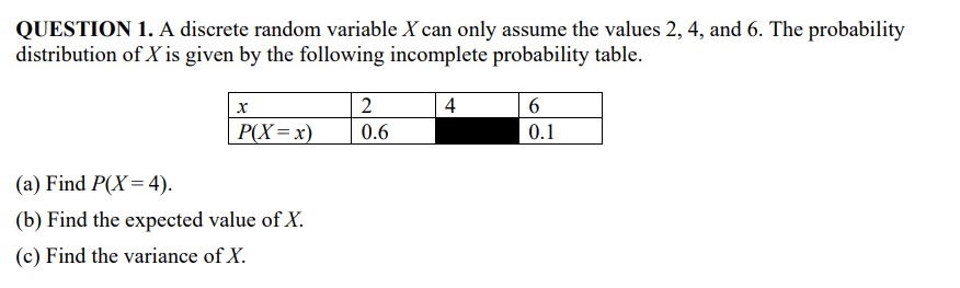 Solved A discrete random variable x ﻿can only assume the | Chegg.com