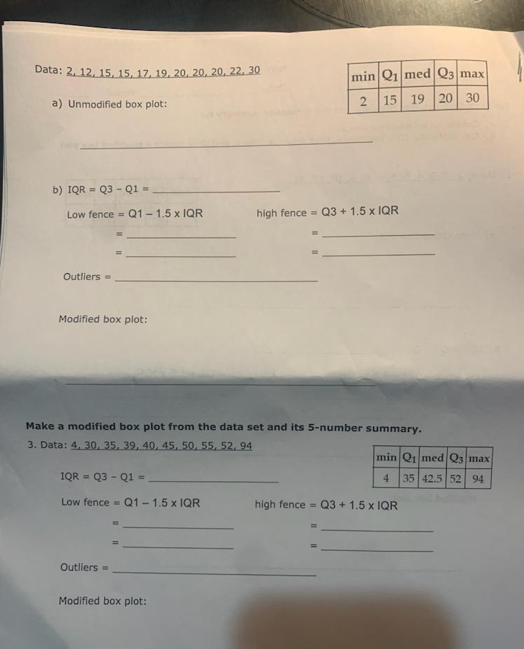 Solved gajistics Name: HW/Practice: Modified Box Plots Date: | Chegg.com