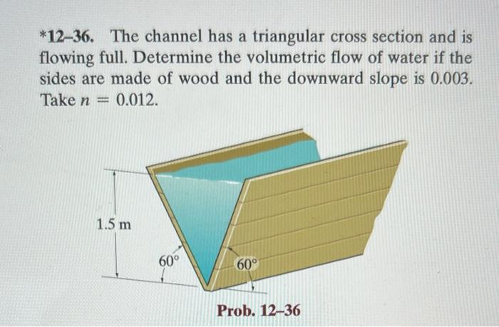 Solved *12-36. The channel has a triangular cross section | Chegg.com