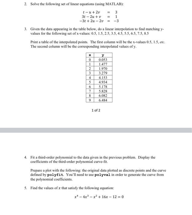 Solved 2. Solve the following set of linear equations (using | Chegg.com