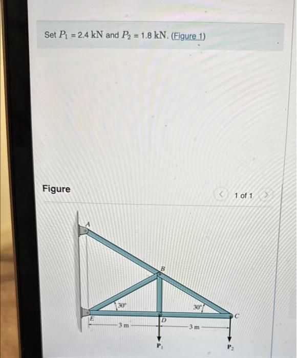 Solved Set P1=2.4kN and P2=1.8kN. (Figure 1)Determine the | Chegg.com