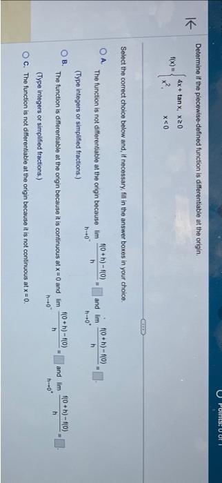 Solved Determine if the piecewise-defined function is | Chegg.com