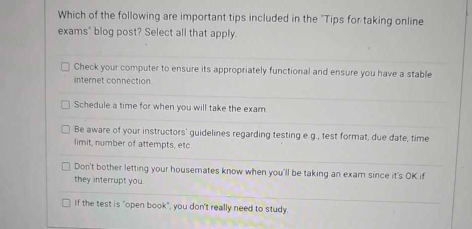 Solved Which of the following are important tips included in | Chegg.com